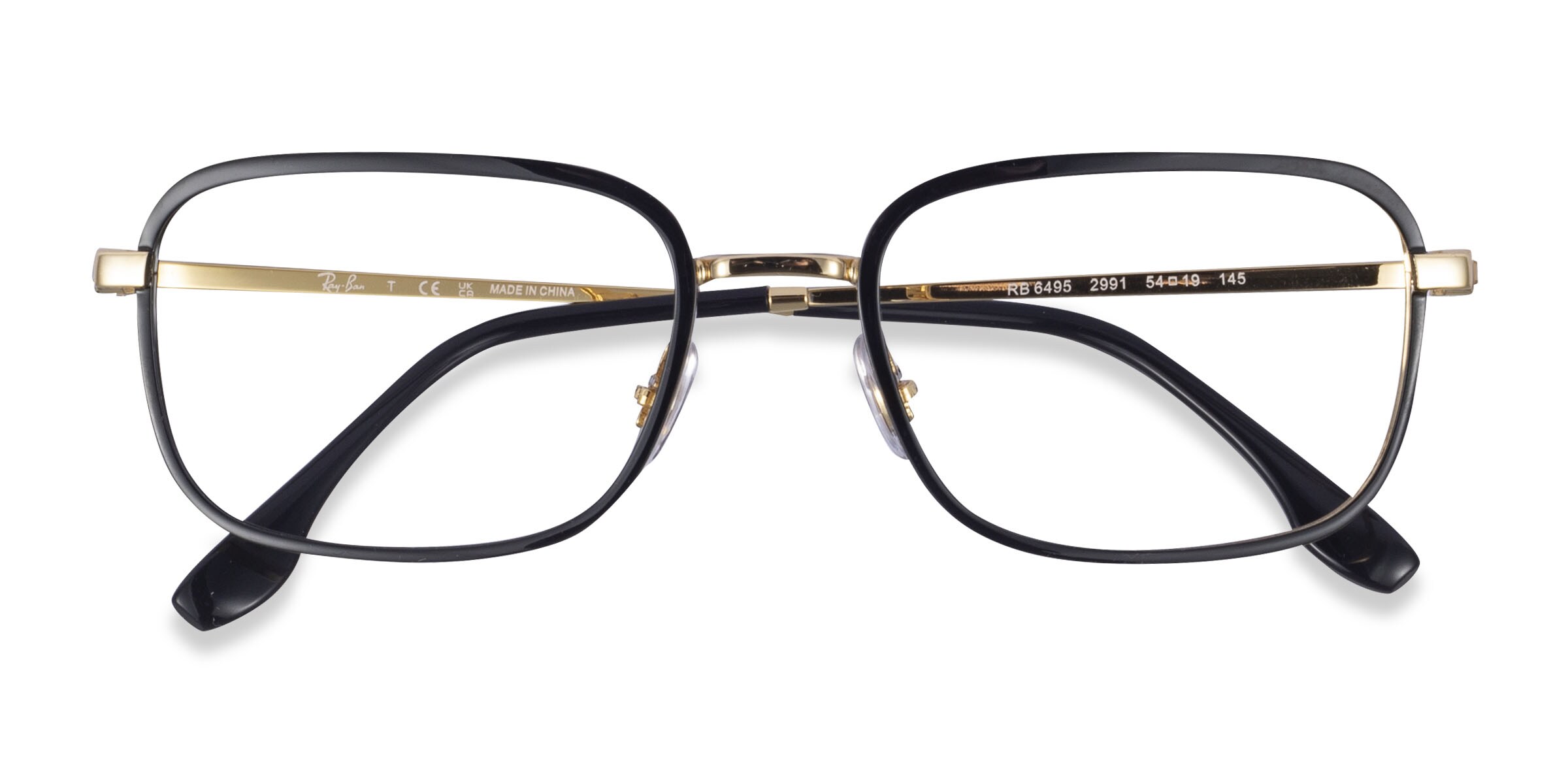 Ray-Ban RB6495 - Rectangle Black Gold Frame Eyeglasses | Eyebuydirect