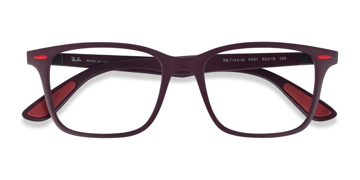Ray-Ban RB7144M - Square Dark Burgundy Frame Eyeglasses | Eyebuydirect