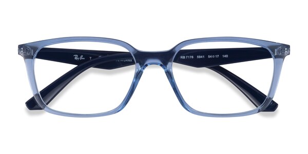 Ray-Ban RB7176 - Rectangle Clear Blue Frame Eyeglasses | Eyebuydirect ...