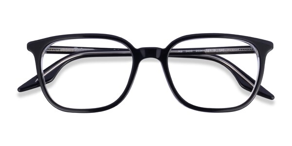 Ray-Ban RB5406 - Rectangle Black On Transparent Frame Eyeglasses ...