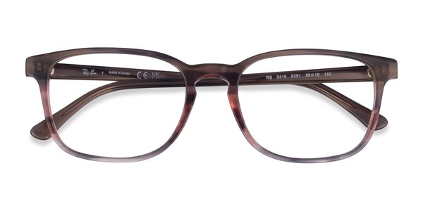 Ray-Ban RB5418 - Rectangle Striped Brown Red Frame Eyeglasses ...