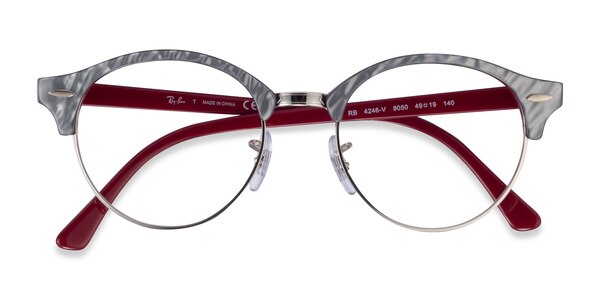 Ray-Ban RB4246V Clubround - Browline Wrinkled Gray On Bordeaux Frame ...