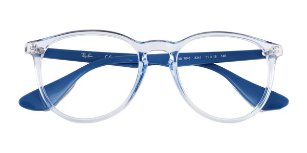 Ray-Ban RB7046 - Round Transparent Light Blue Frame Eyeglasses ...