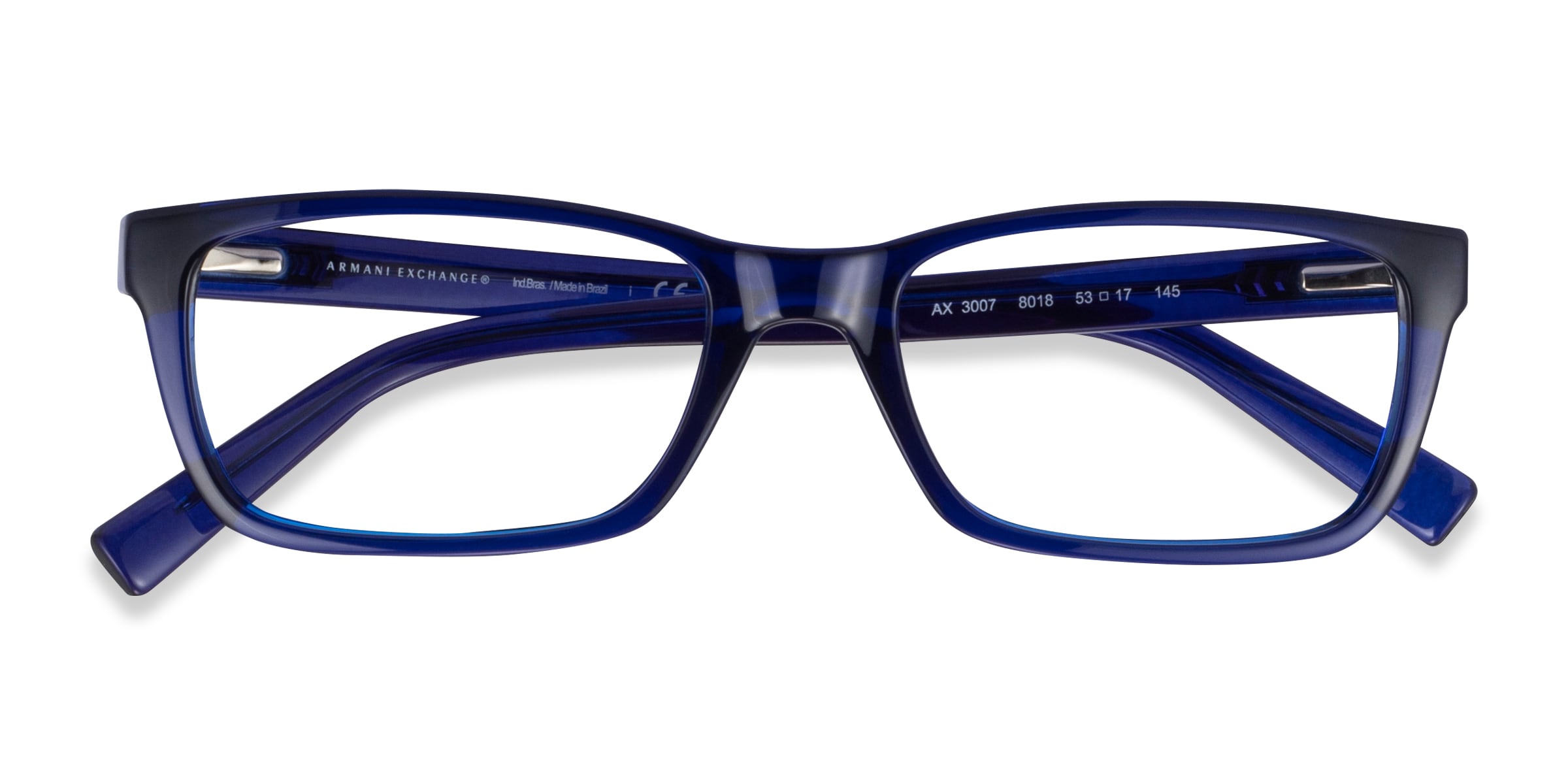 Armani Exchange AX3007 - Rectangle Shiny Transparent Blue Frame Eyeglasses | Eyebuydirect
