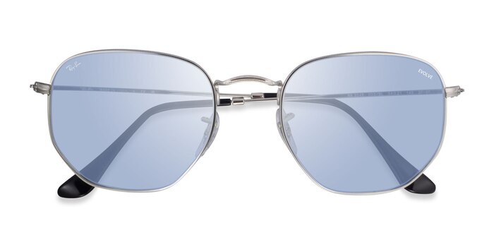 Ray-Ban RB3548 - Geometric Shiny Silver Frame Prescription Sunglasses ...