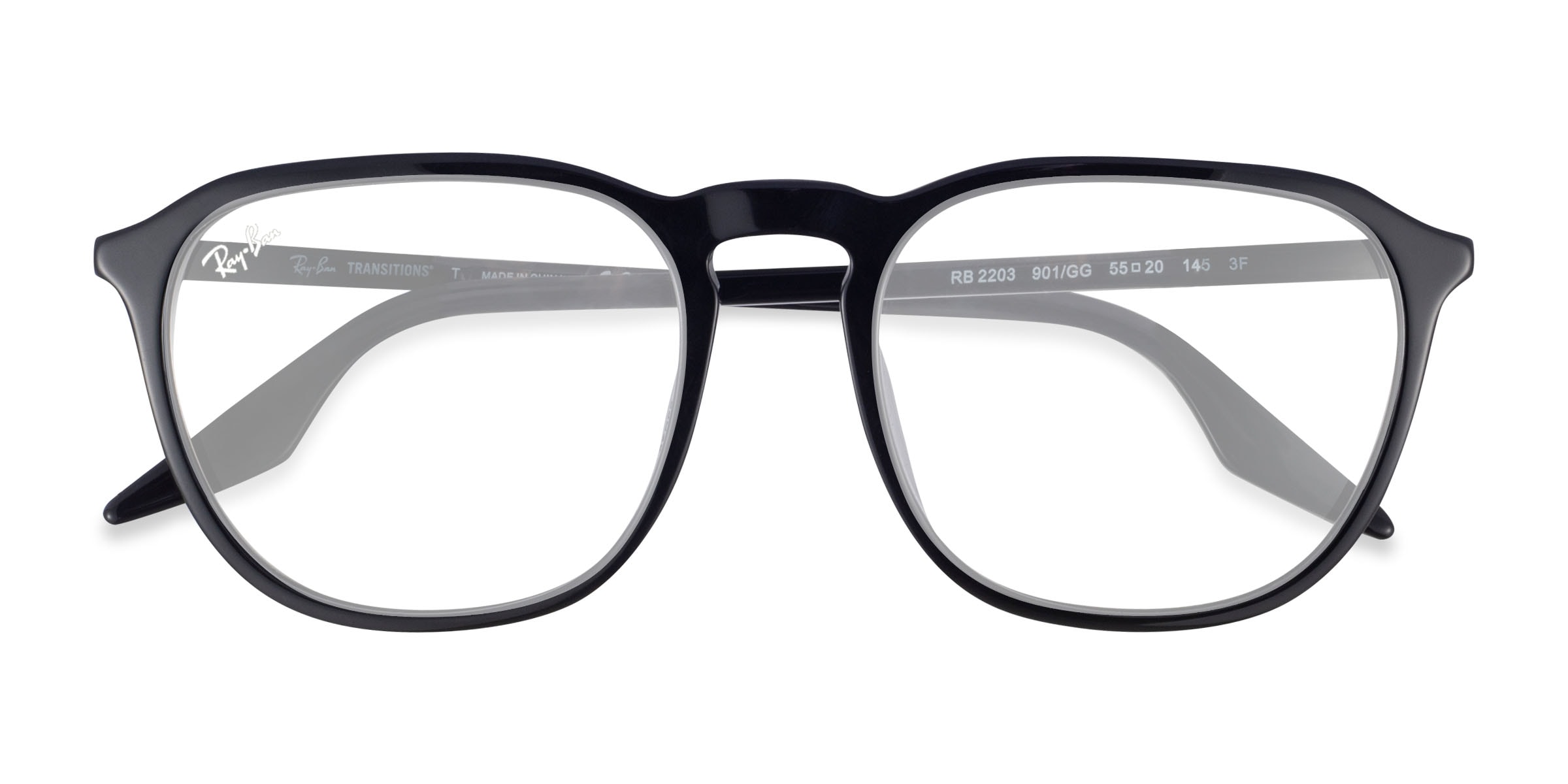 Ray-Ban RB2203 - Square Polished Black Frame Prescription Sunglasses ...