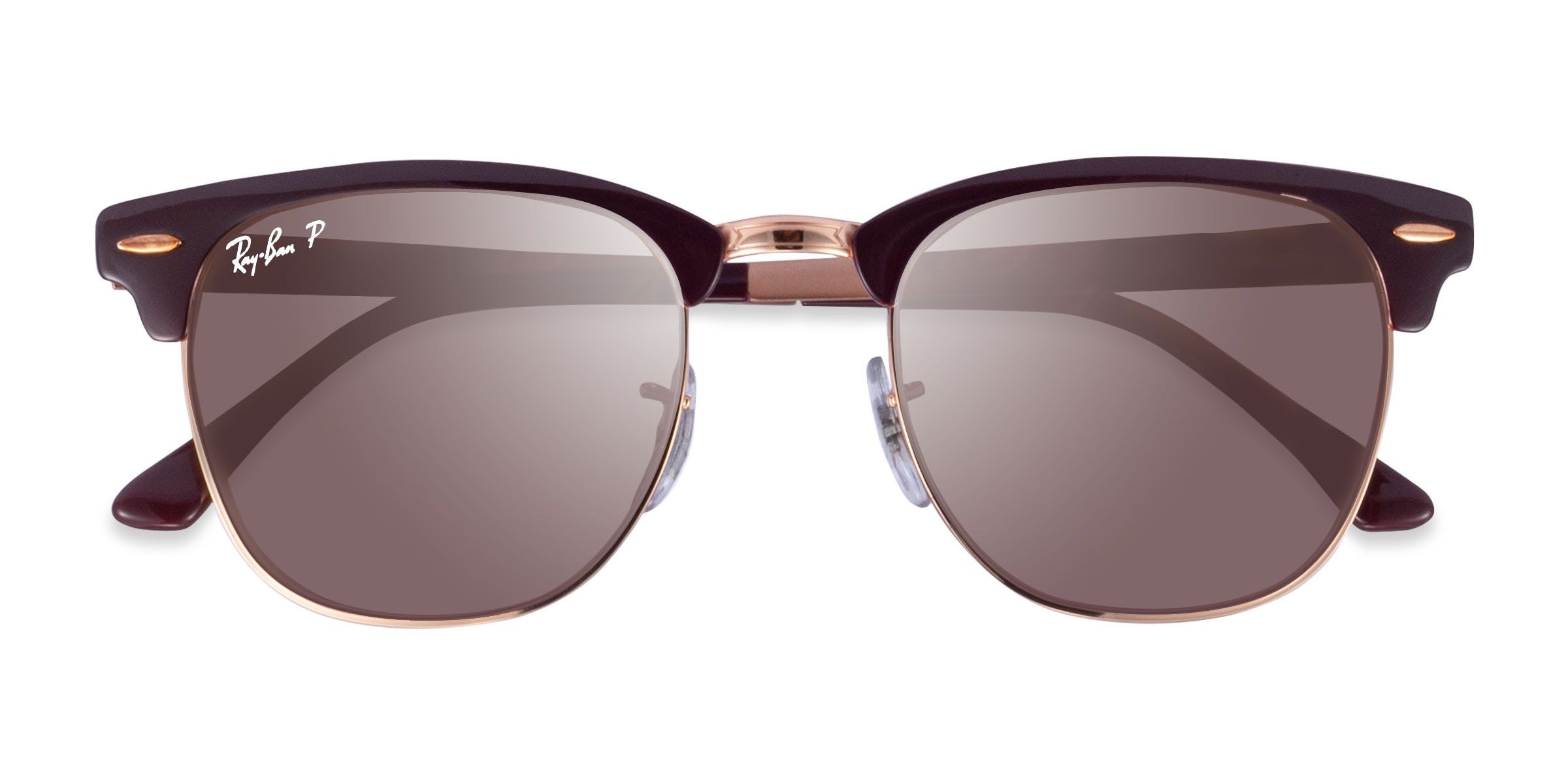 Ray-Ban RB3716 Clubmaster - Square Burgundy Rose Gold Frame Sunglasses ...