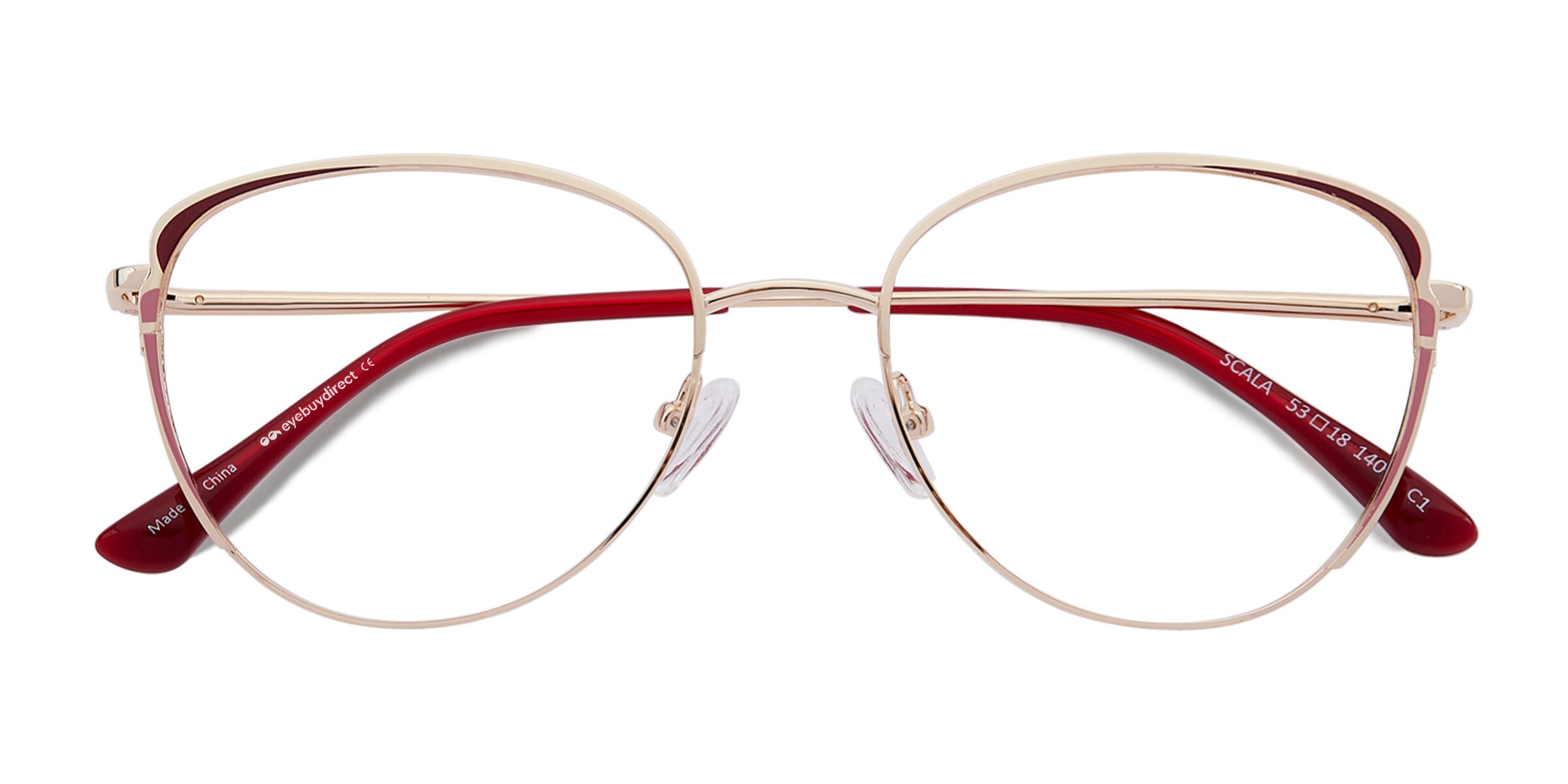 Scala Cat Eye Gold Burgundy Glasses for Women | Eyebuydirect
