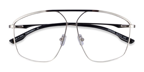 Station Aviator Silver Full Rim Eyeglasses | Eyebuydirect