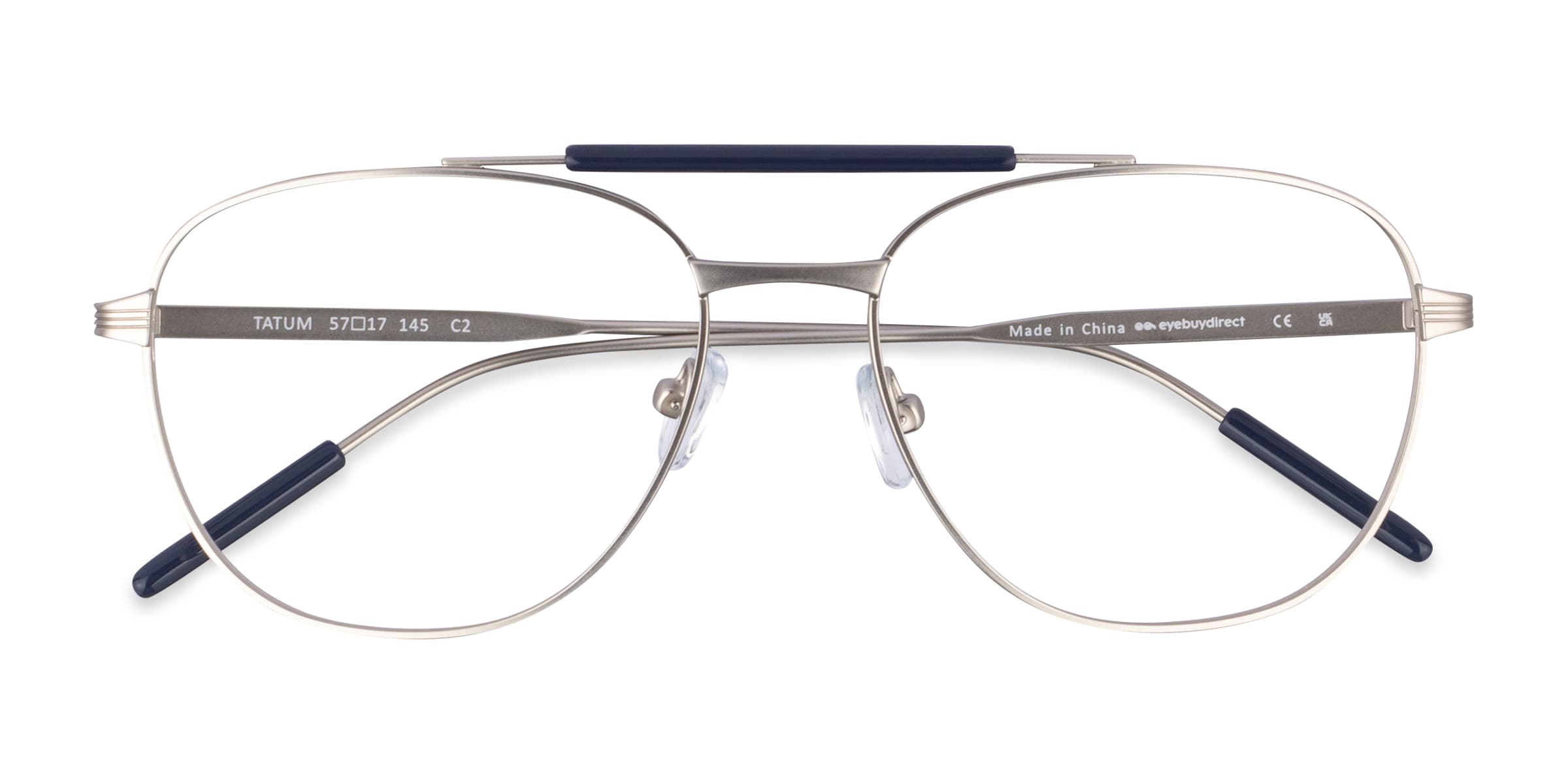 Tatum Aviator Navy Matte Silver Full Rim Eyeglasses | Eyebuydirect