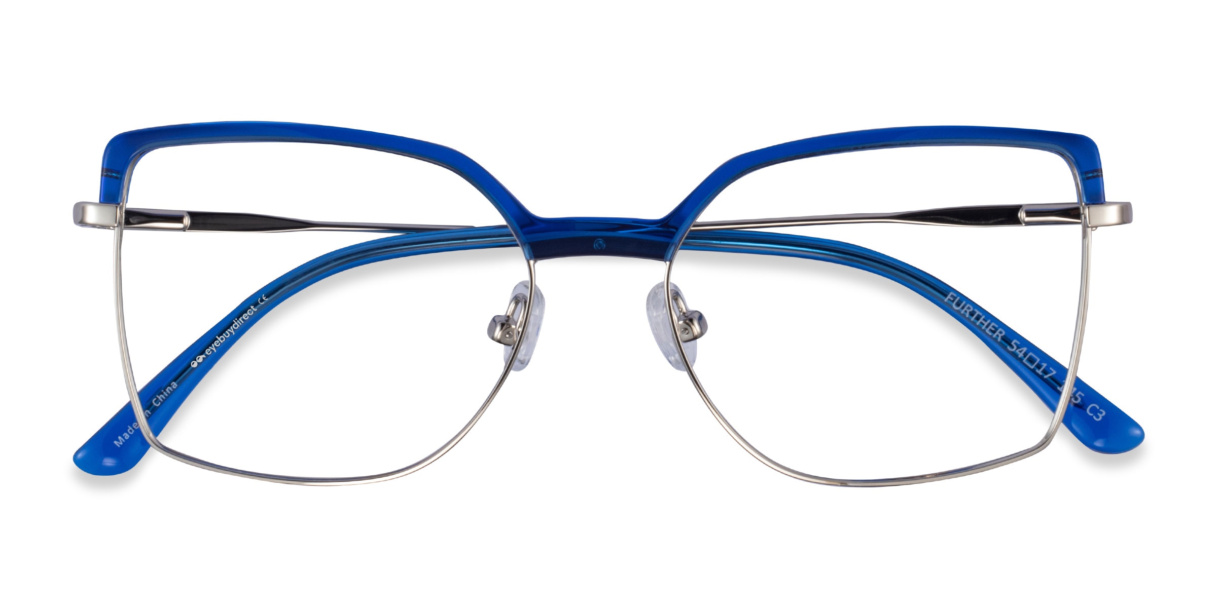 Further Geometric Blue & Silver Full Rim Eyeglasses | Eyebuydirect Canada