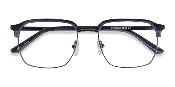 Break Rectangle Blue Striped & Gunmetal Glasses for Men | Eyebuydirect