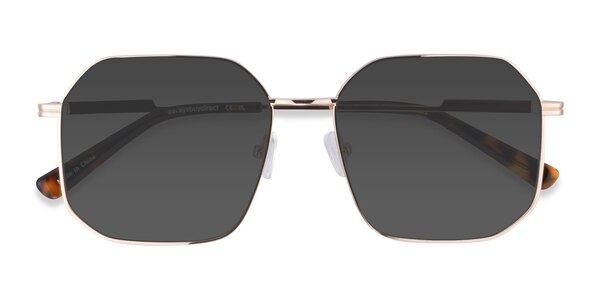 Expand - Square Shiny Gold Frame Prescription Sunglasses | Eyebuydirect