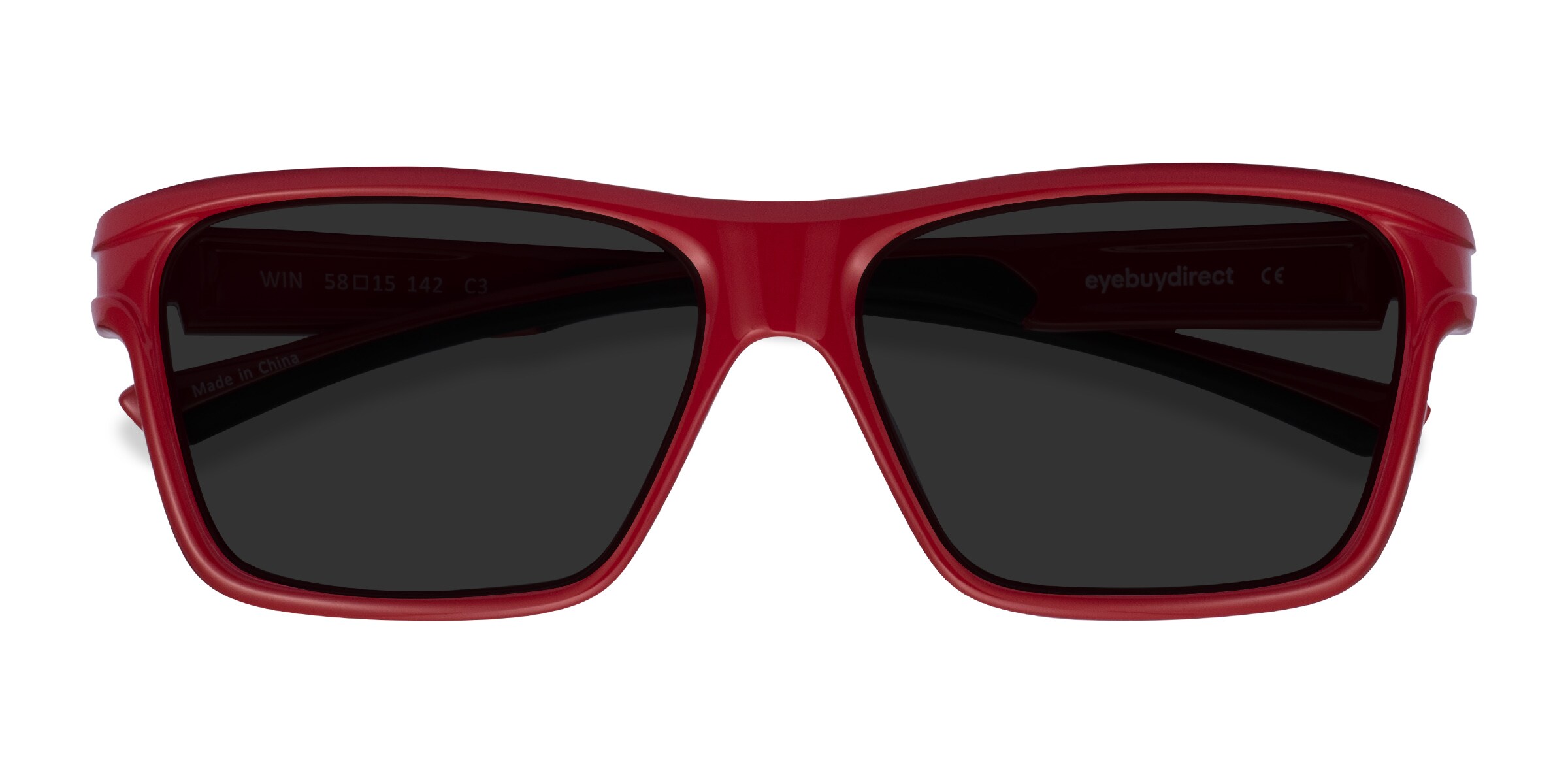 Win - Rectangle Red & Black Frame Prescription Sunglasses ...