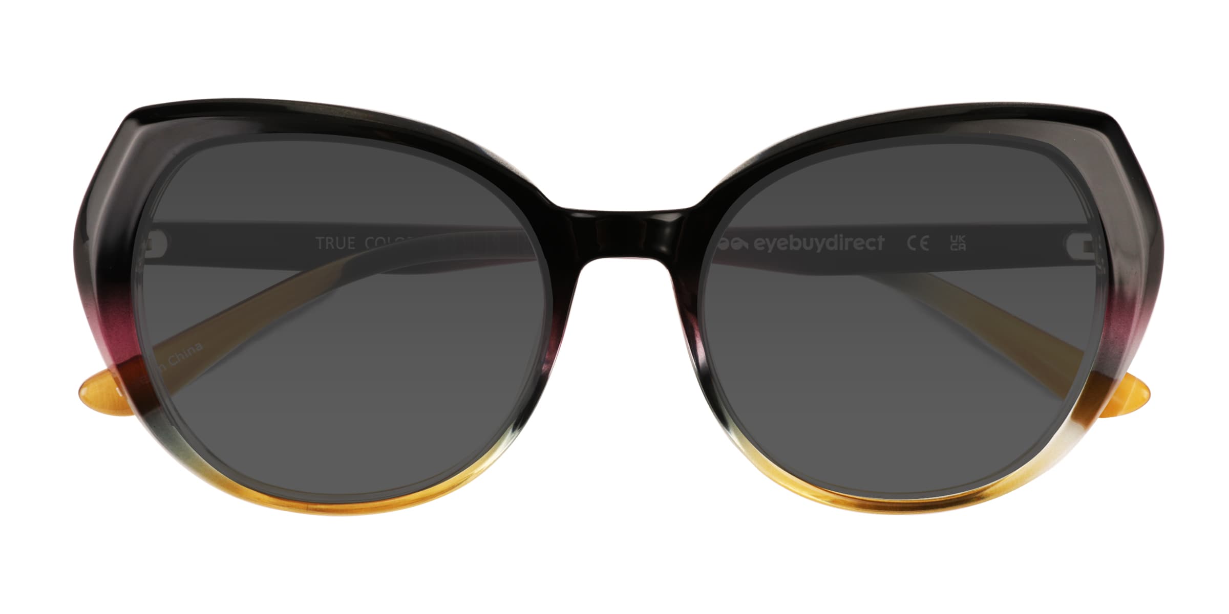 True Colors - Cat Eye Black Yellow Frame Sunglasses For Women ...