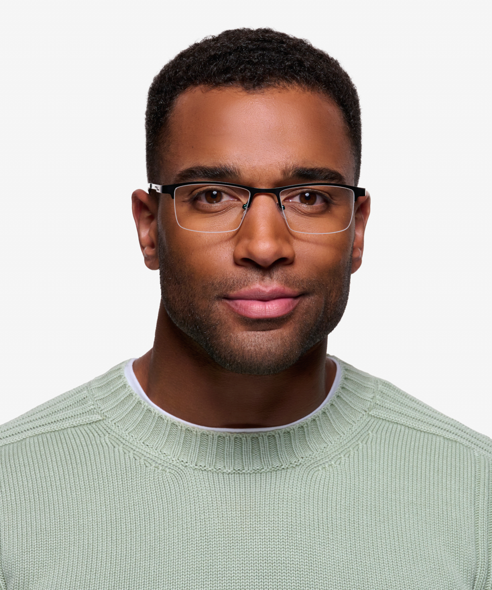 Algorithm Rectangle Black Semi Rimless Eyeglasses | Eyebuydirect Canada