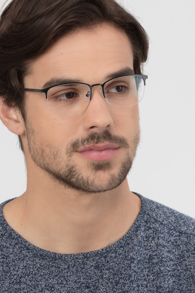 Paradox Rectangle Black Semi Rimless Eyeglasses | Eyebuydirect