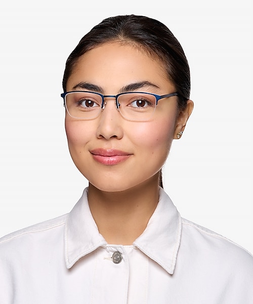 Argil Rectangle Matte Navy Semi Rimless Eyeglasses Eyebuydirect Canada