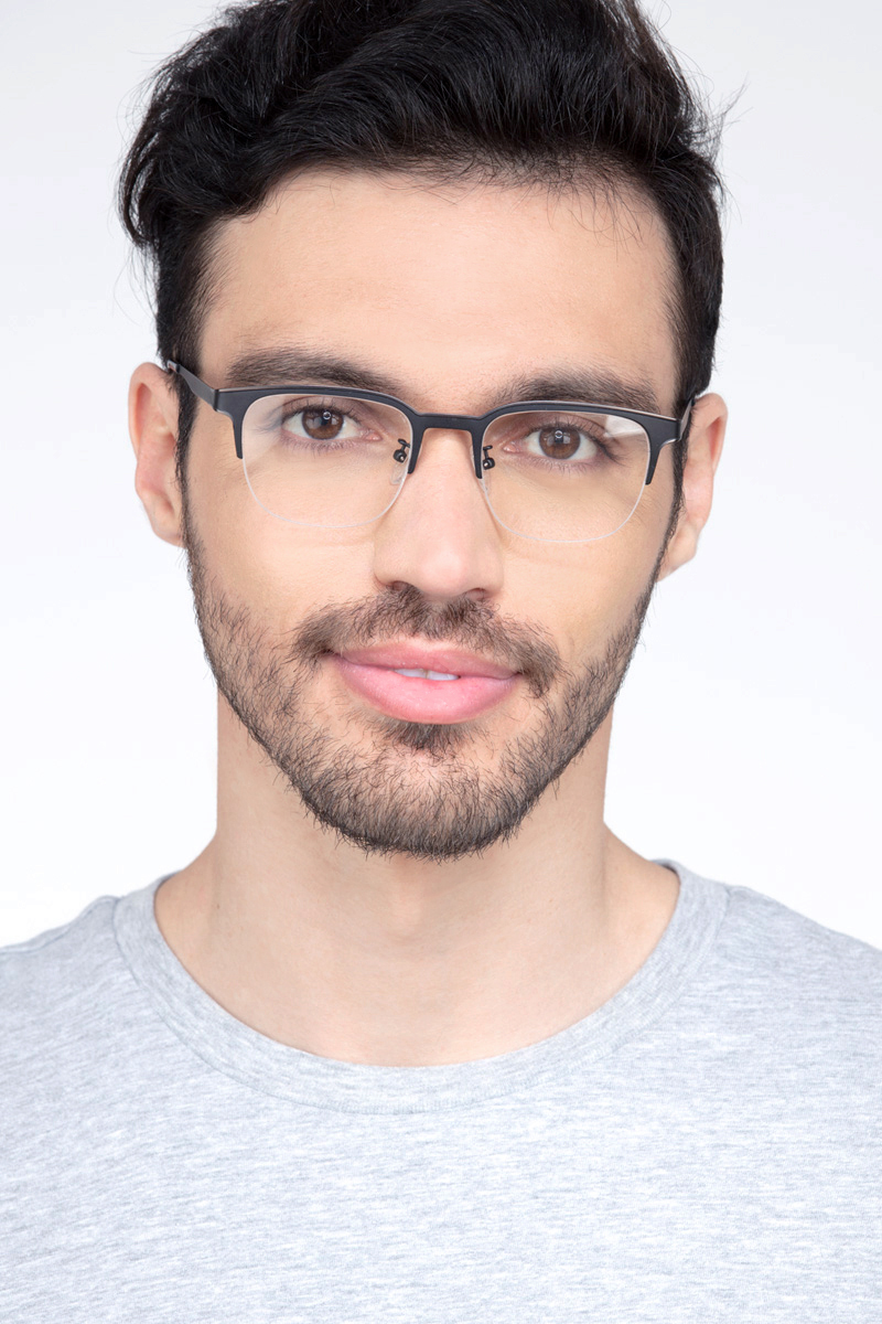 Fathom Rectangle Gunmetal Black Semi Rimless Eyeglasses | Eyebuydirect