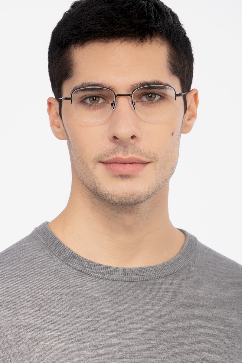 Navigator Rectangle Black Semi Rimless Eyeglasses | Eyebuydirect Canada