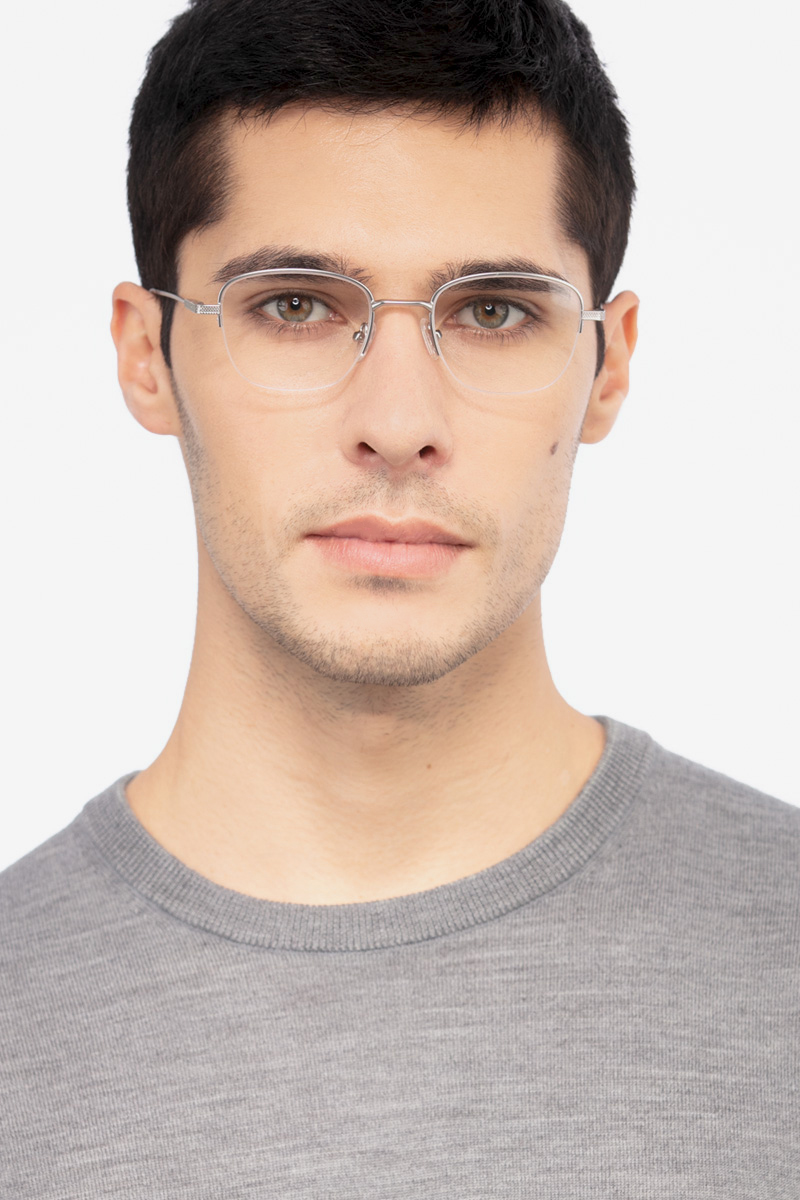 Navigator Rectangle Silver Semi Rimless Eyeglasses | Eyebuydirect