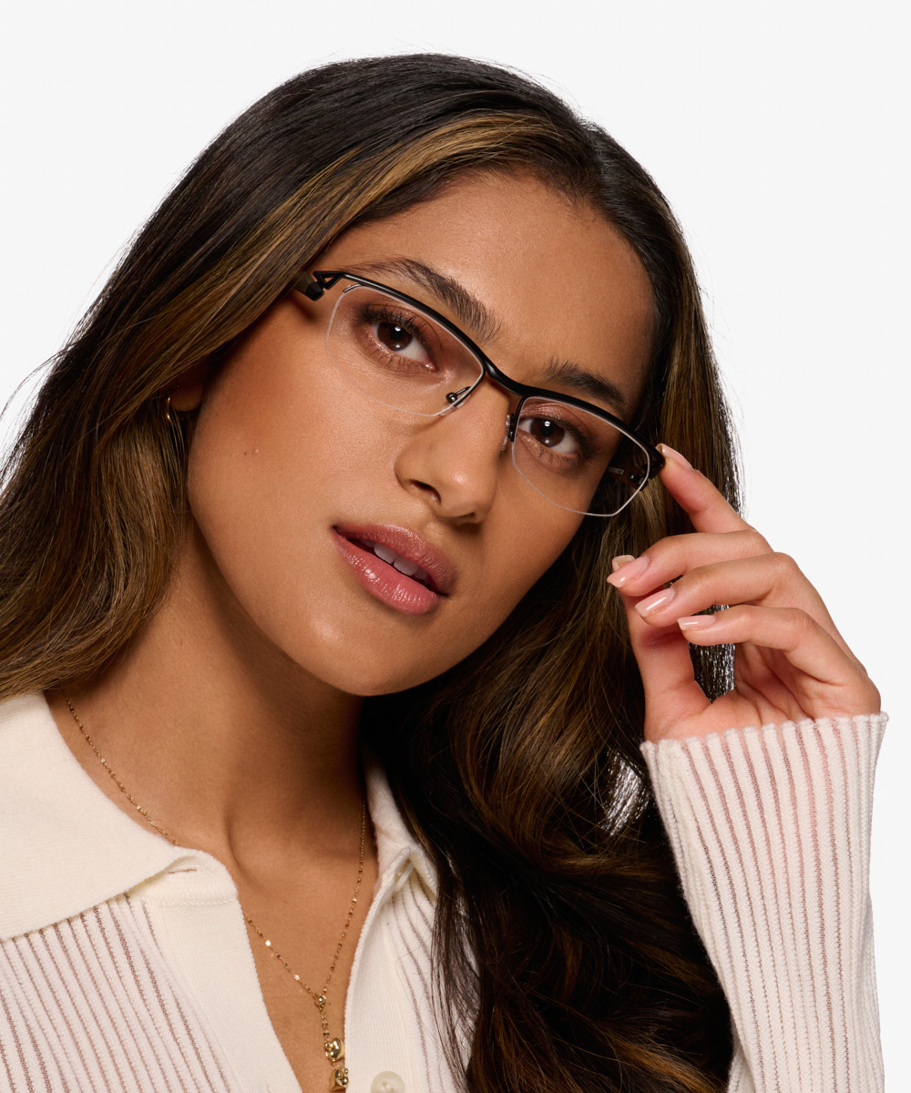 Tech Rectangle Black Yellow Semi Rimless Eyeglasses | Eyebuydirect