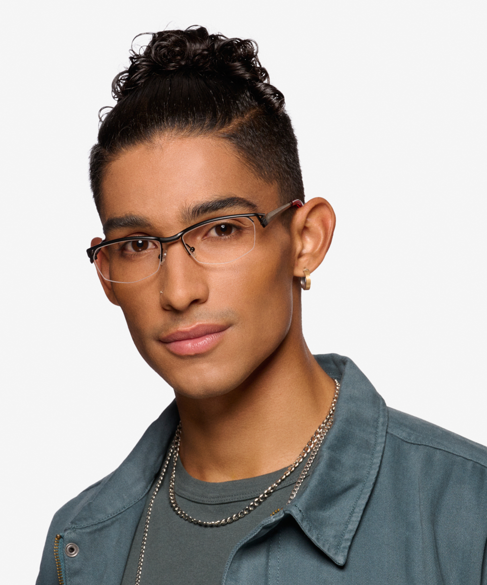 Tech Rectangle Black Red Semi Rimless Eyeglasses | Eyebuydirect