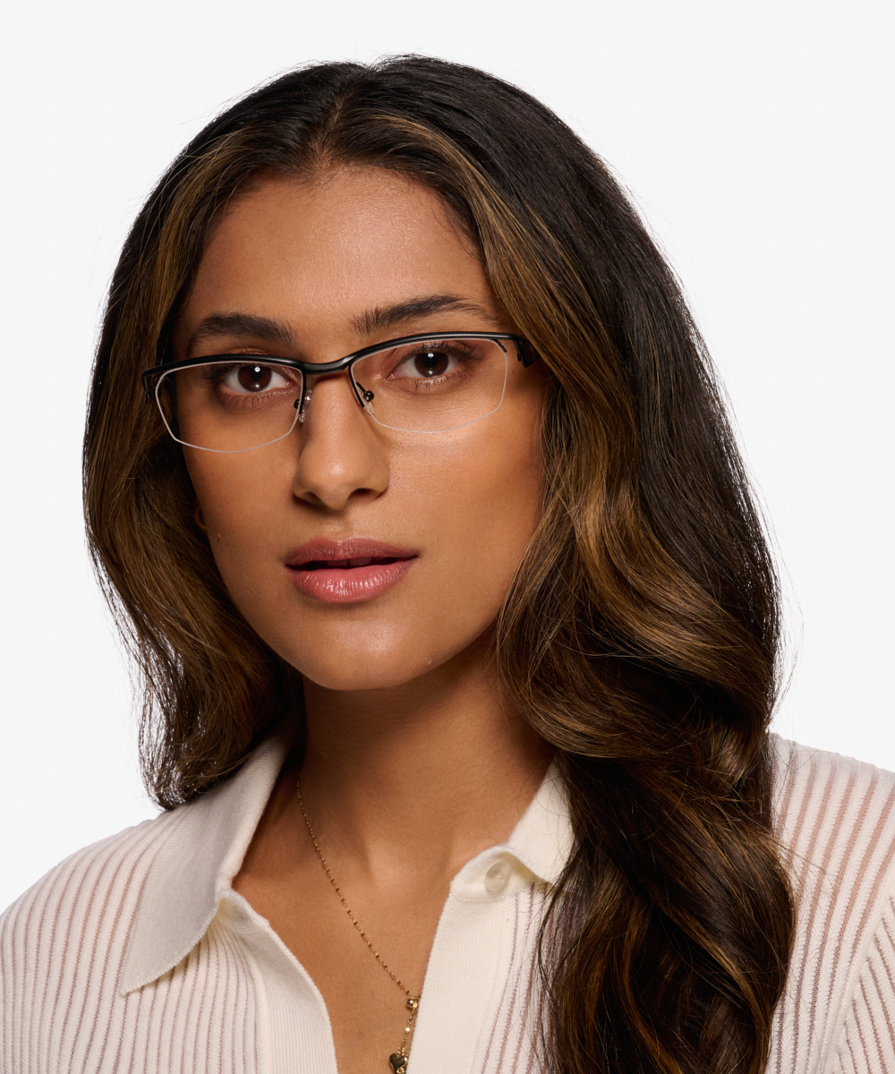 Tech Rectangle Black Red Semi Rimless Eyeglasses | Eyebuydirect