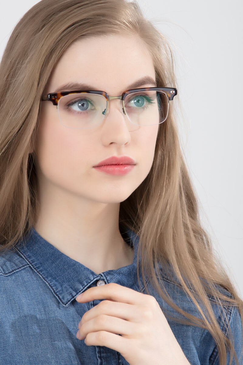 Kurma Browline Tortoise Semi Rimless Eyeglasses | Eyebuydirect