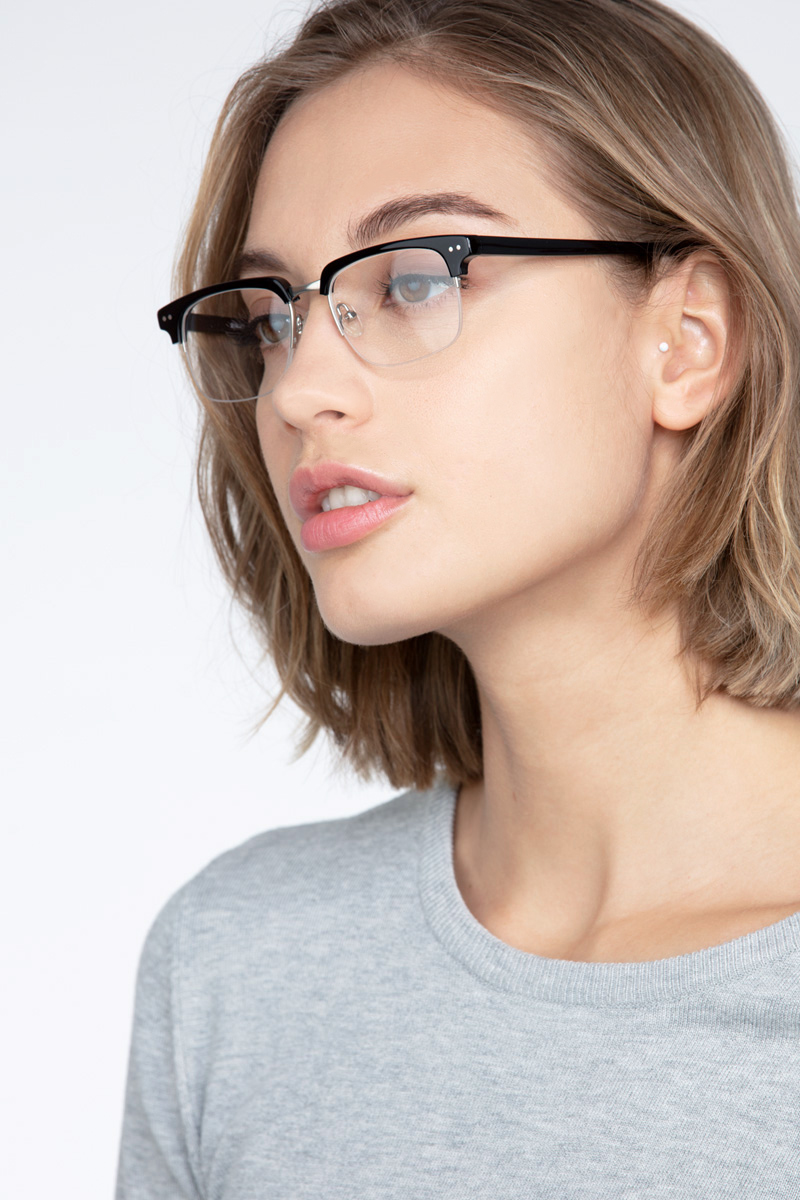 Kurma Rectangle Black Semi Rimless Eyeglasses | Eyebuydirect