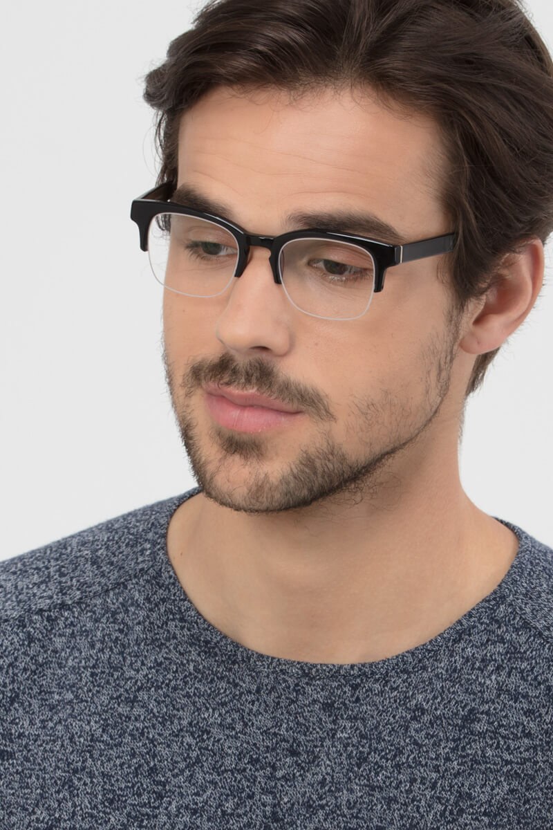Luxe Square Black Semi Rimless Eyeglasses | Eyebuydirect Canada