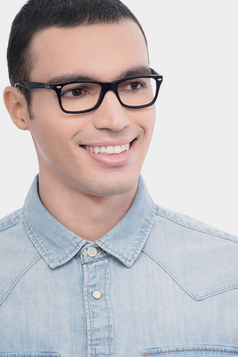Ray-Ban RB5228 - Rectangle Black Frame Eyeglasses | Eyebuydirect