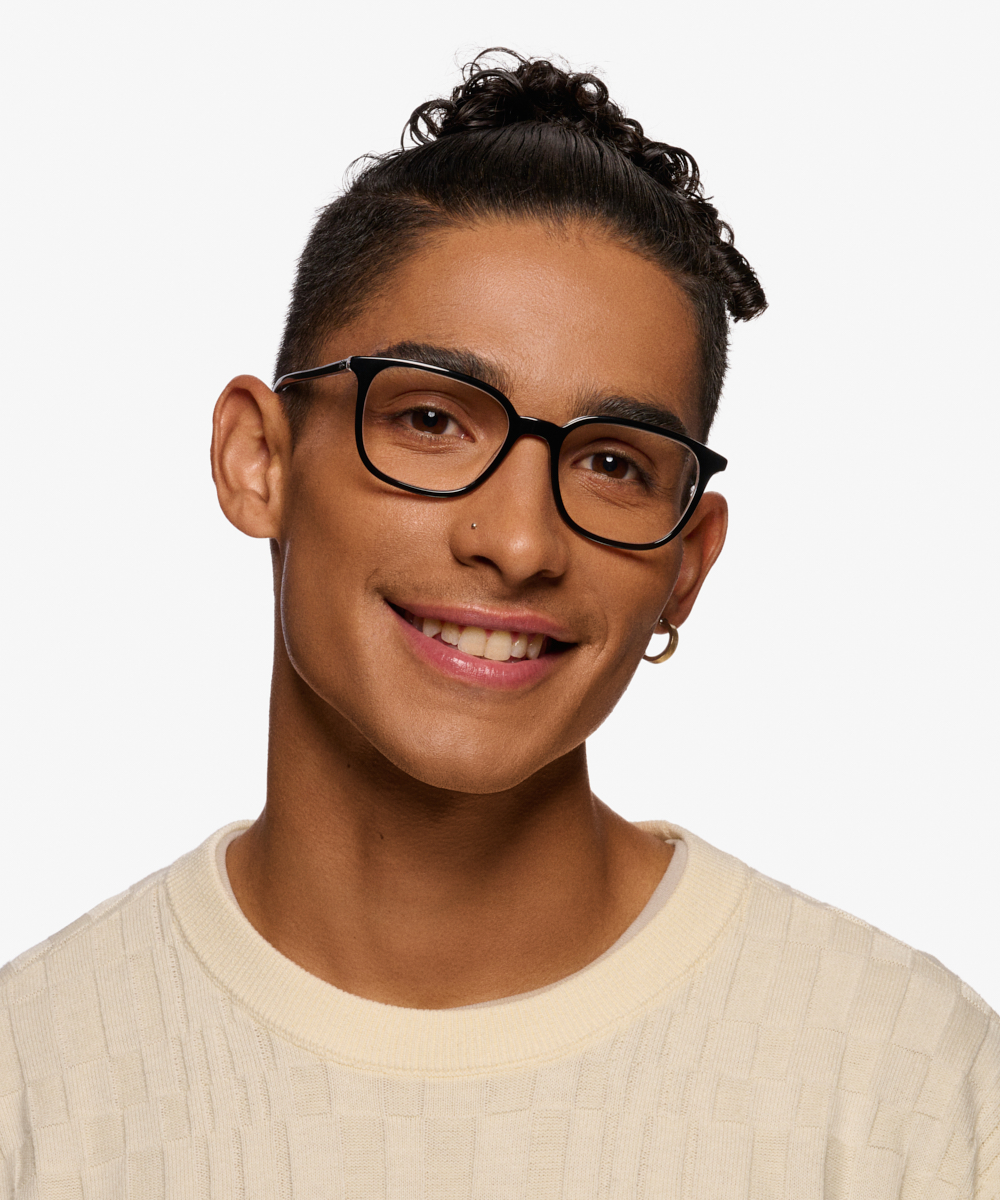 Ray-Ban RB5406 - Rectangle Black On Transparent Frame Eyeglasses ...