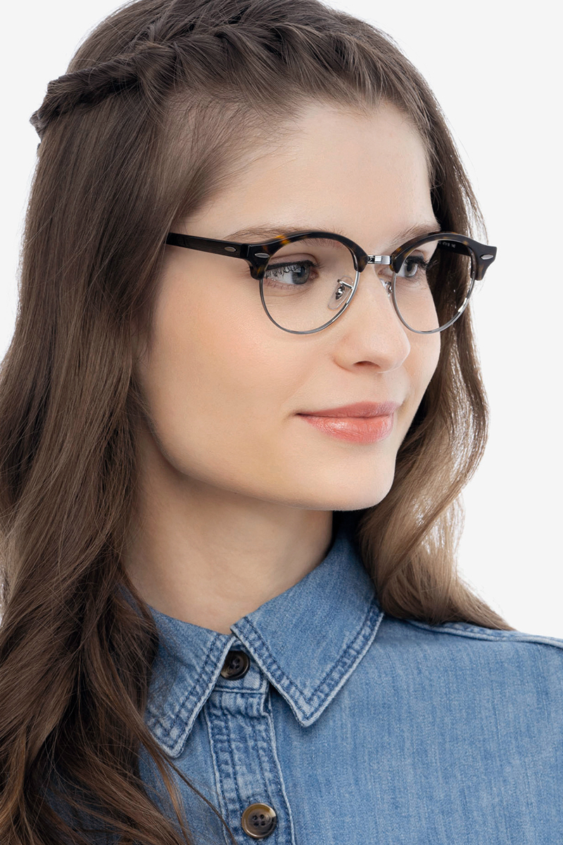 Ray-Ban RB4246V Clubround - Browline Tortoise Frame Glasses For Women ...
