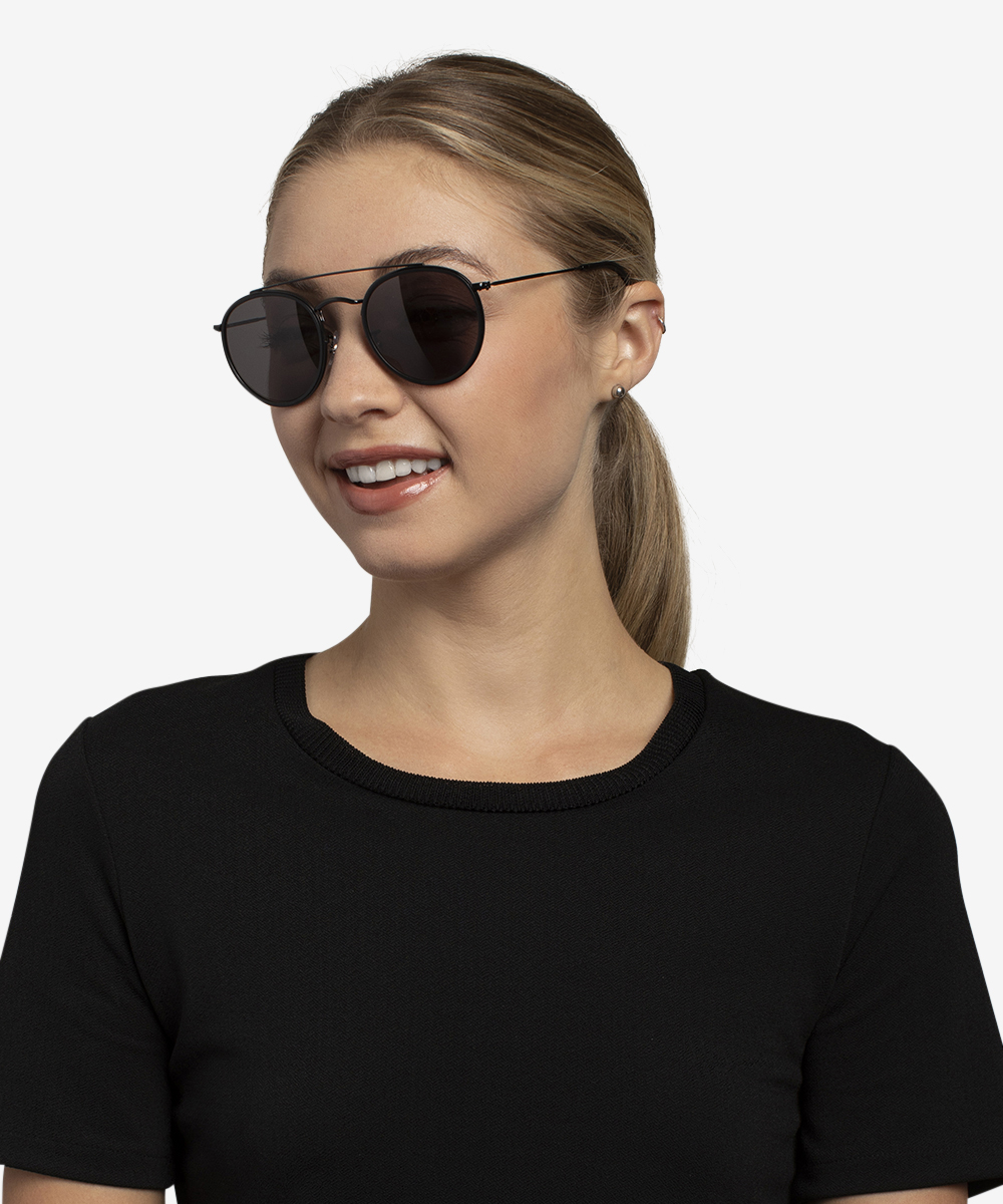 Ray Ban Rb3647n Round Aviator Black Frame Prescription Sunglasses