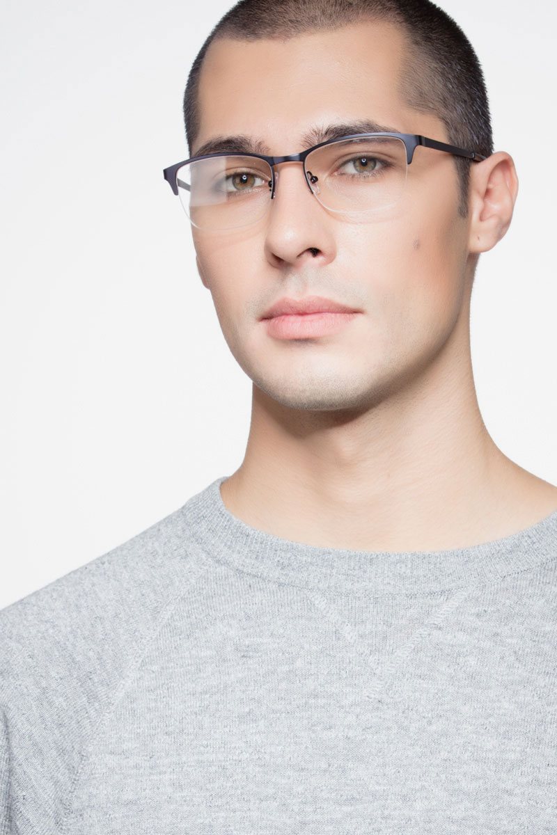 Time Rectangle Navy Semi Rimless Eyeglasses | Eyebuydirect