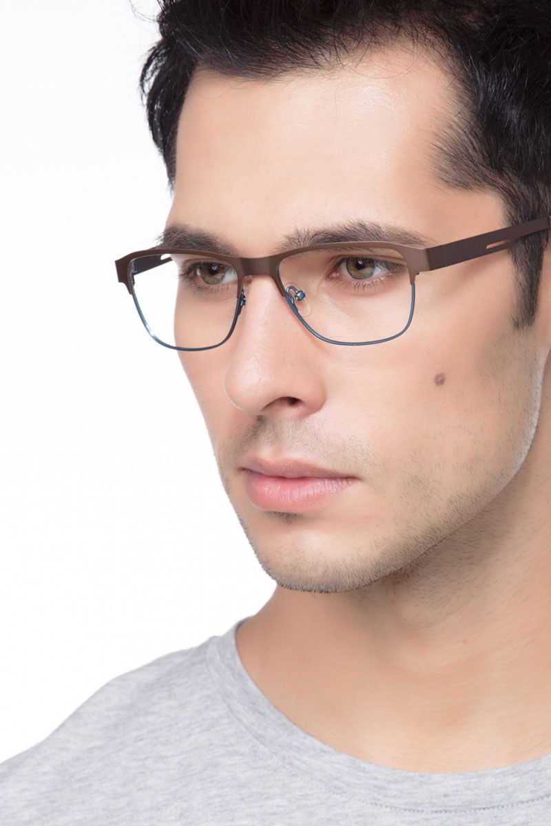 Python Rectangle Matte Brown Full Rim Eyeglasses | Eyebuydirect