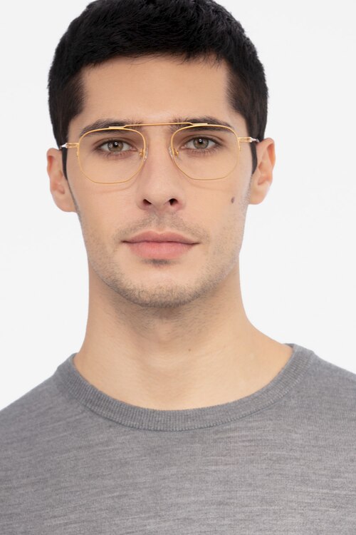 Cordon Rectangle Golden Full Rim Eyeglasses | Eyebuydirect Canada