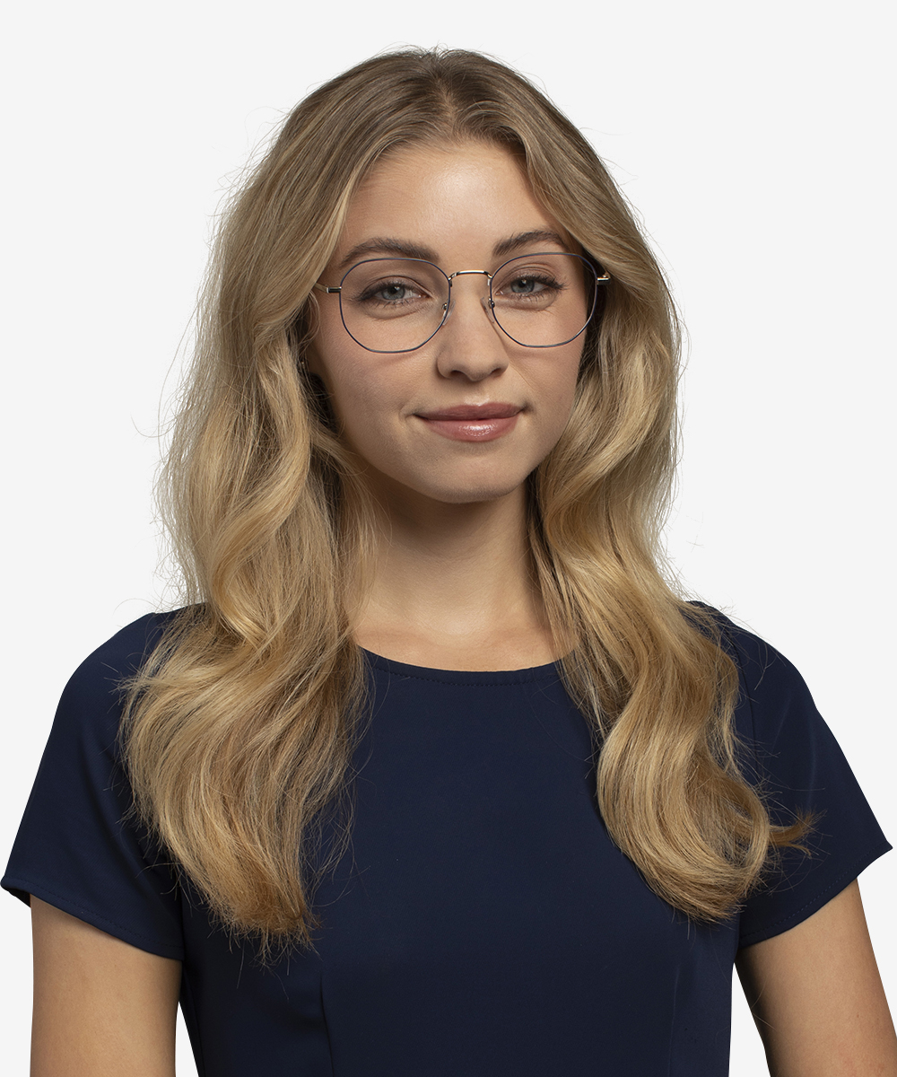 Ethan Geometric Navy & Silver Full Rim Eyeglasses | Eyebuydirect