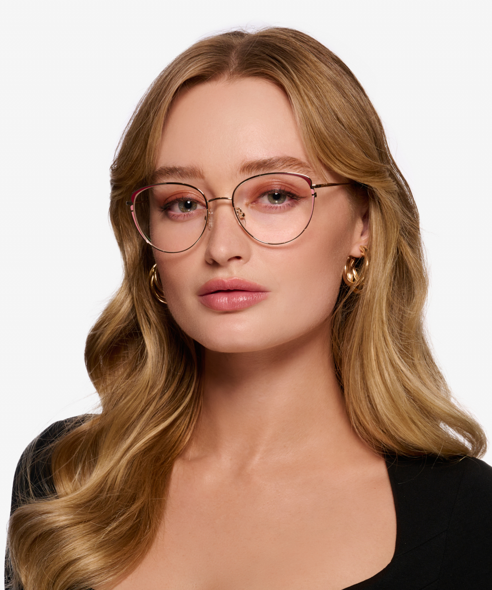 Scala Cat Eye Gold Burgundy Glasses for Women | Eyebuydirect