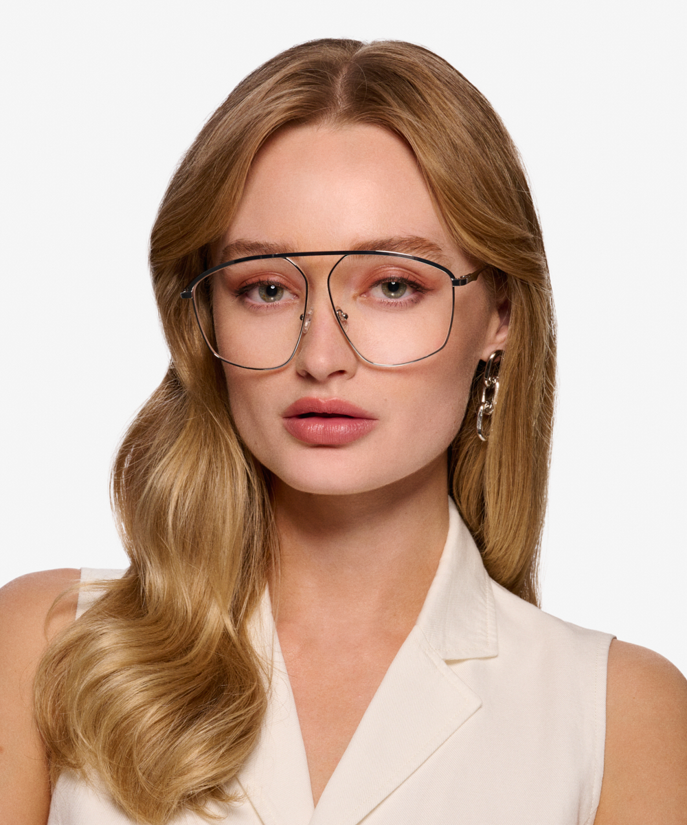 Station Aviator Silver Full Rim Eyeglasses | Eyebuydirect