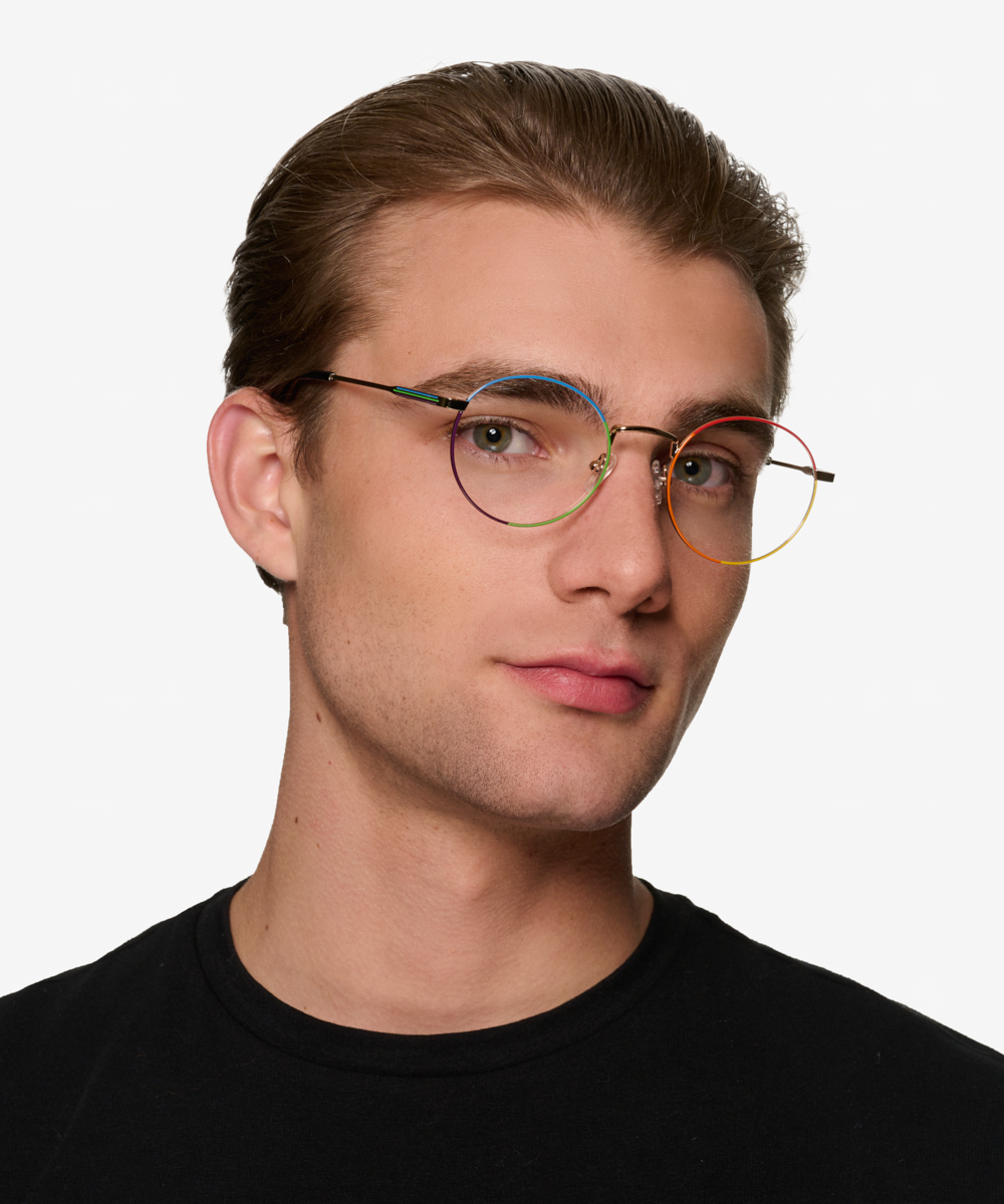 Glimmer Round Shiny Gold Rainbow Full Rim Eyeglasses | Eyebuydirect