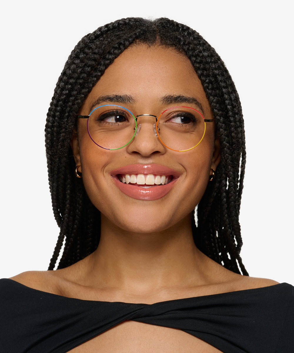 Glimmer Round Shiny Gold Rainbow Full Rim Eyeglasses | Eyebuydirect Canada