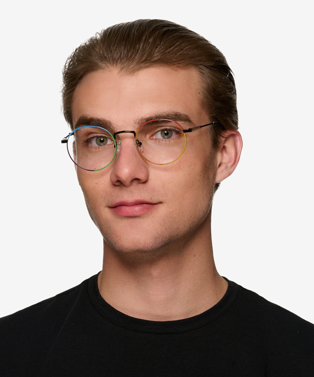 Glimmer Round Shiny Black Rainbow Full Rim Eyeglasses | Eyebuydirect