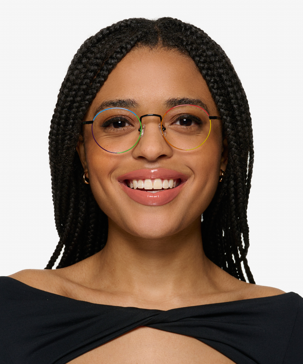Glimmer Round Shiny Black Rainbow Full Rim Eyeglasses | Eyebuydirect