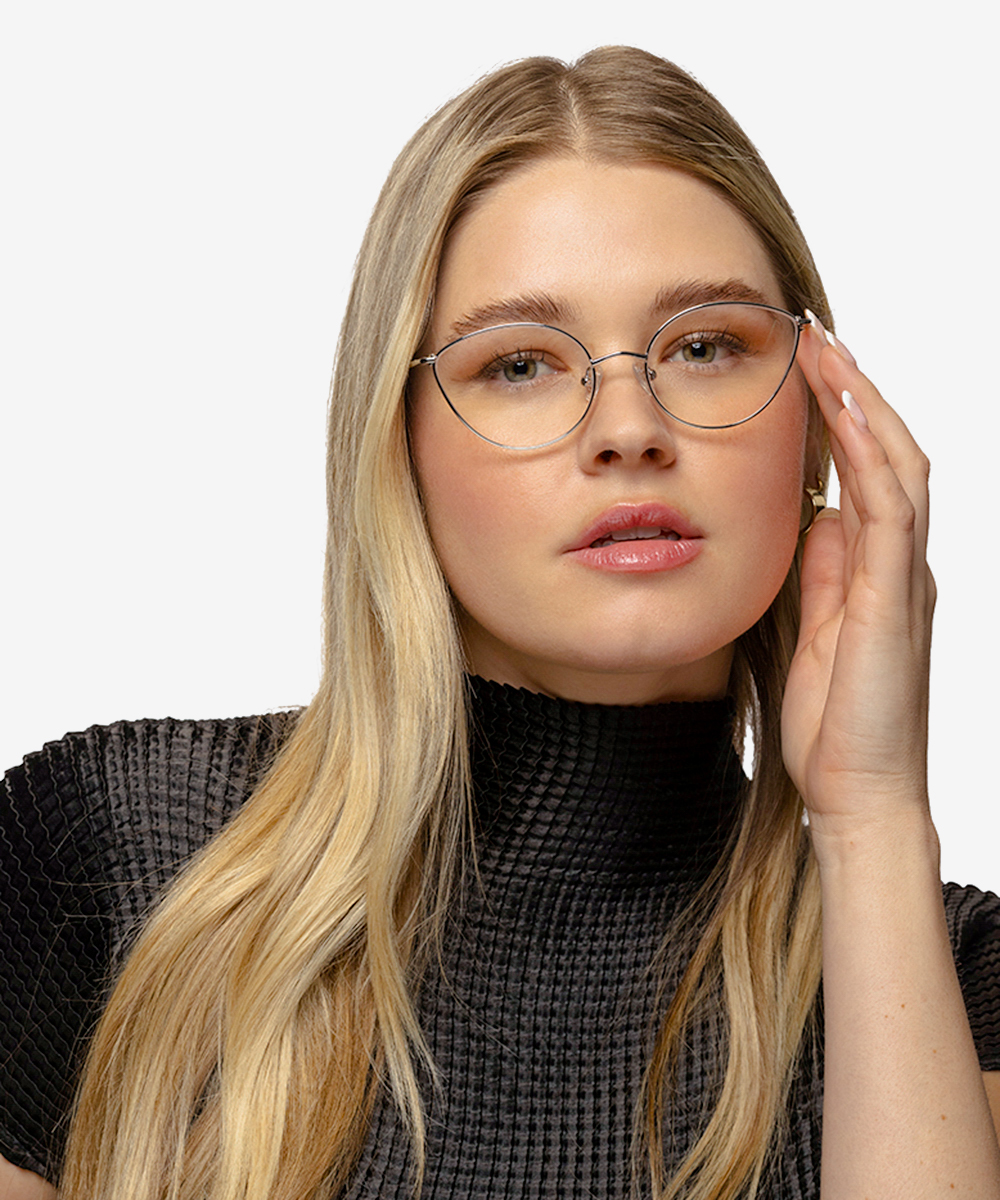 Trina Cat Eye Shiny Silver Glasses for Women | Eyebuydirect