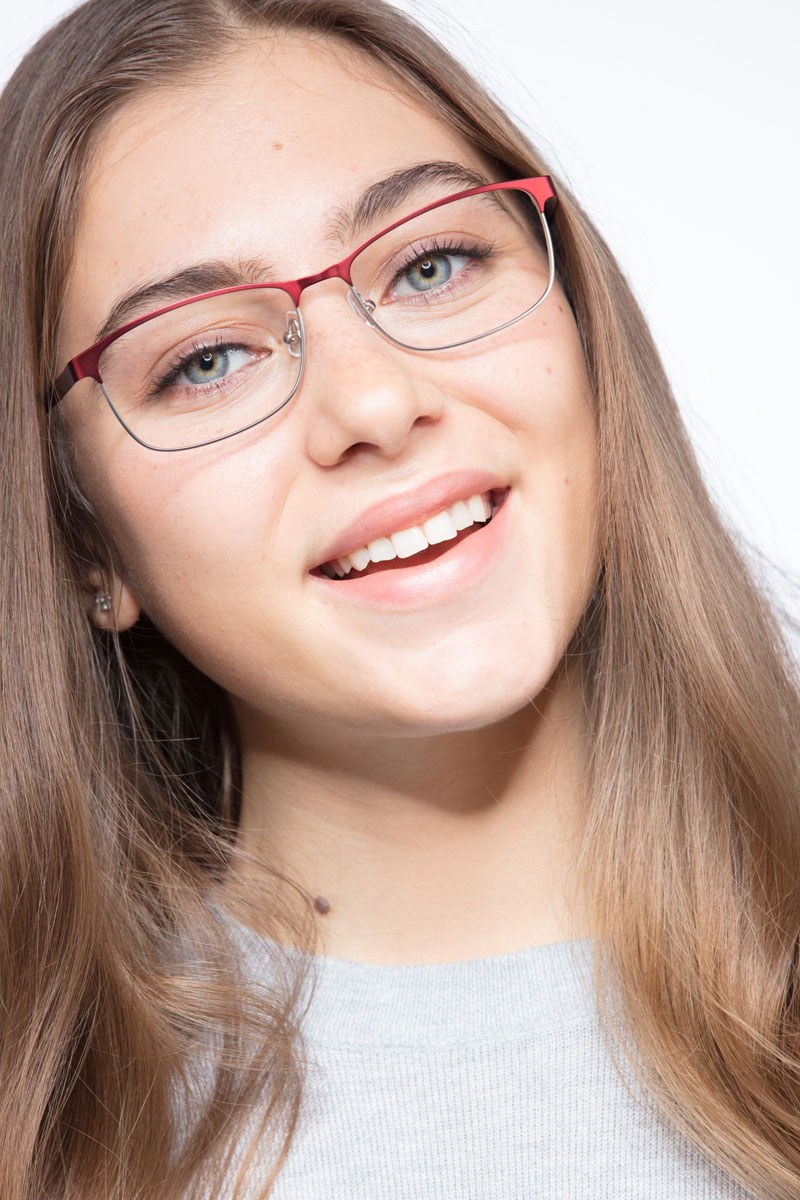 Ashlyn Rectangle Red Glasses for Women | Eyebuydirect Canada