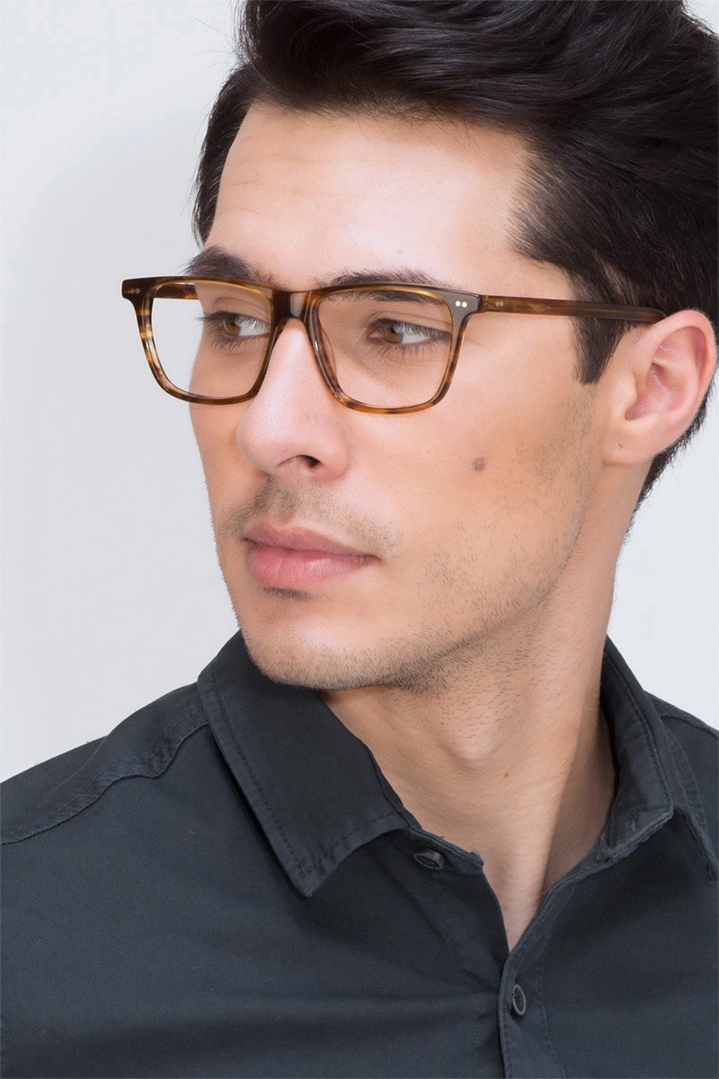 Default Square Brown Striped Full Rim Eyeglasses | Eyebuydirect