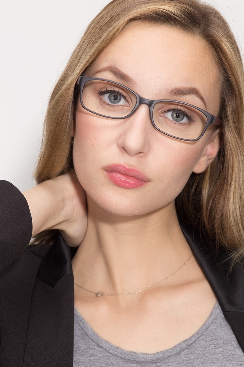 Beads Rectangle Matte Gray Full Rim Eyeglasses | Eyebuydirect