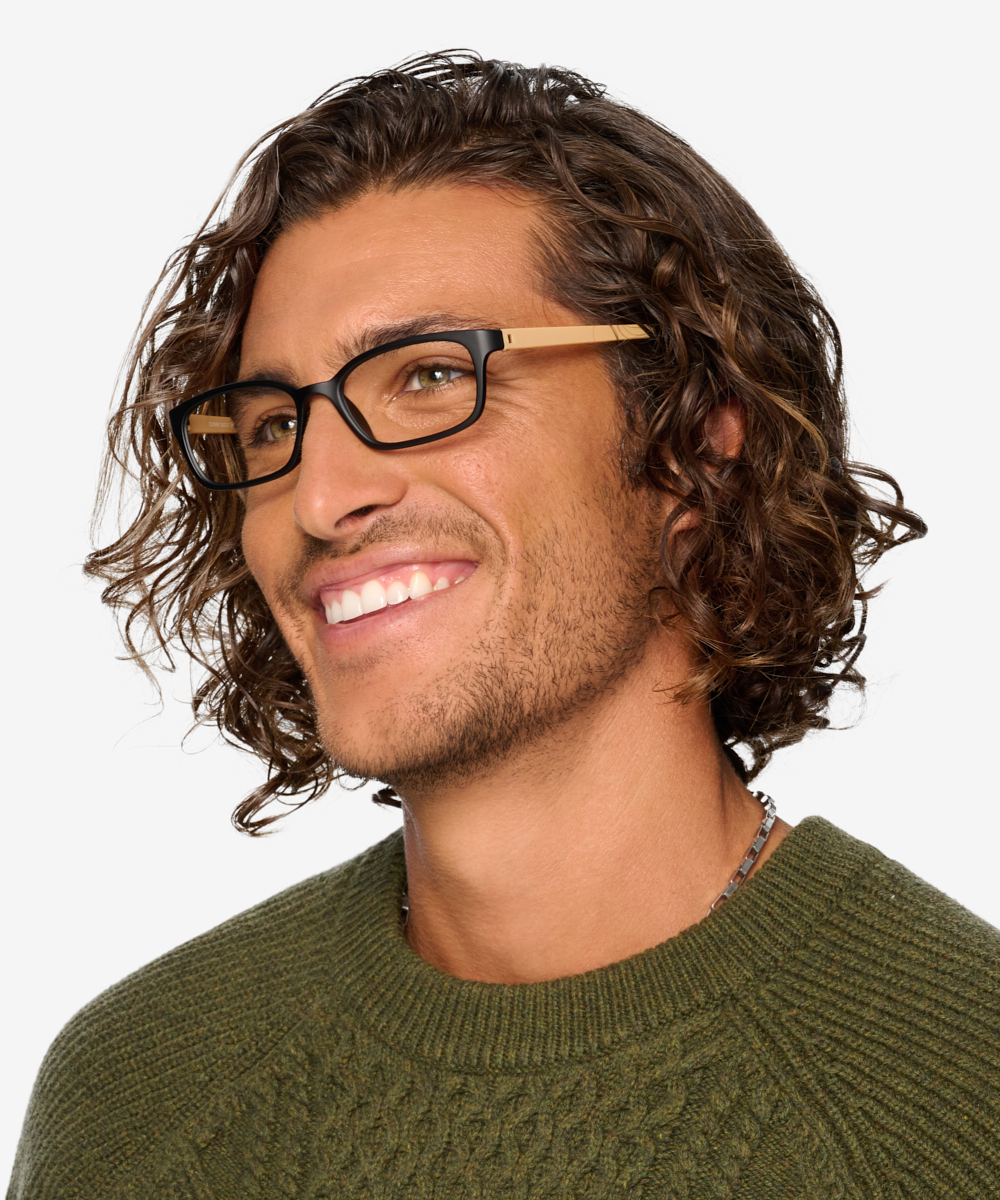 Clover Rectangle Black & Apricot Full Rim Eyeglasses | Eyebuydirect